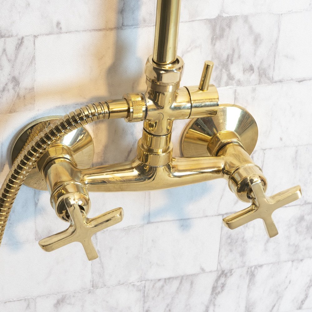 Unlacquered Brass Exposed shower Round Head with Handheld - Brassna